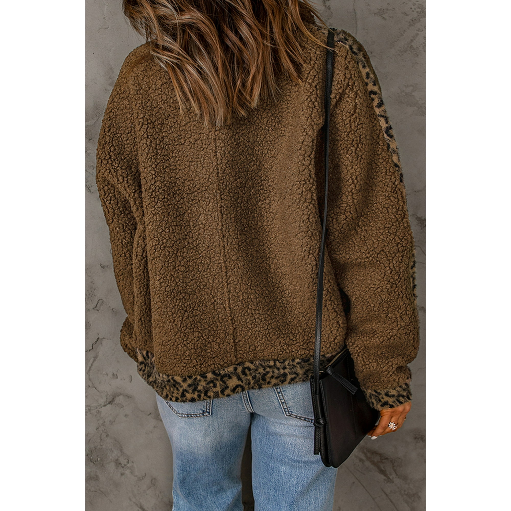 Click here for Poglip Womens Leopard Patchwork Pocketed Sherpa Ja... prices