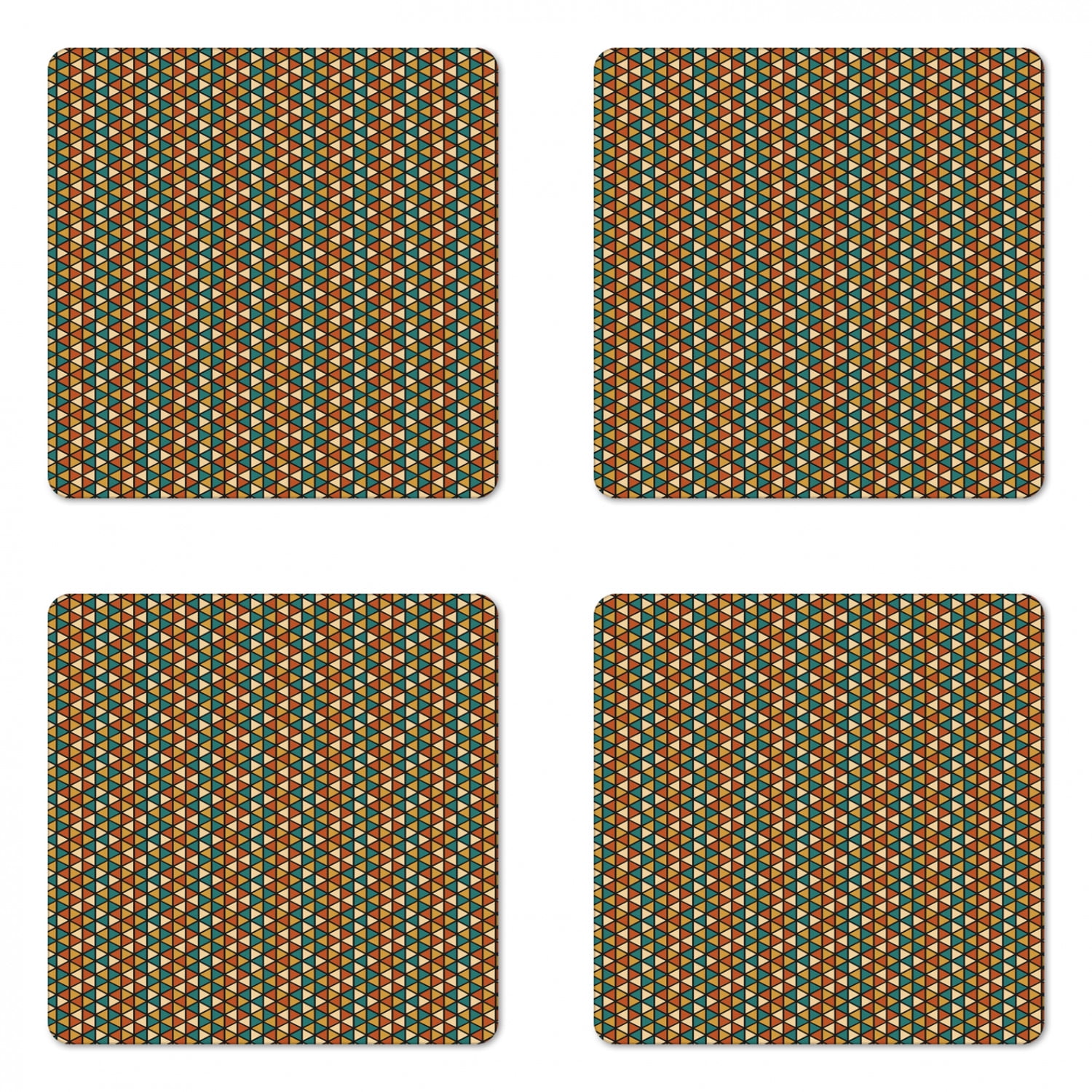 Geometric Coaster Set Of 4 Retro Colored Grid Pattern With Triangles Symmetric Graphic Tile