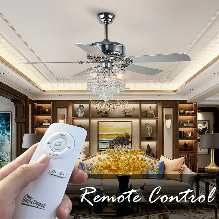 60 Spyder Chrome Ceiling Fan With Crystal Light Kit | Shelly Lighting