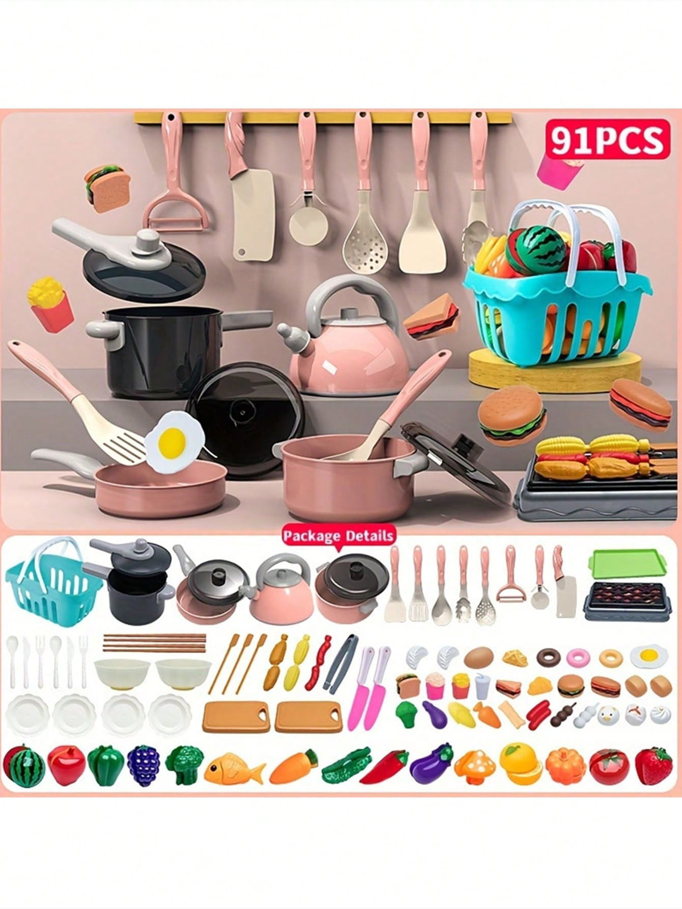 91pcs Play House Kitchen Toy Girl Little Chef Role-Playing Toy Pot ...