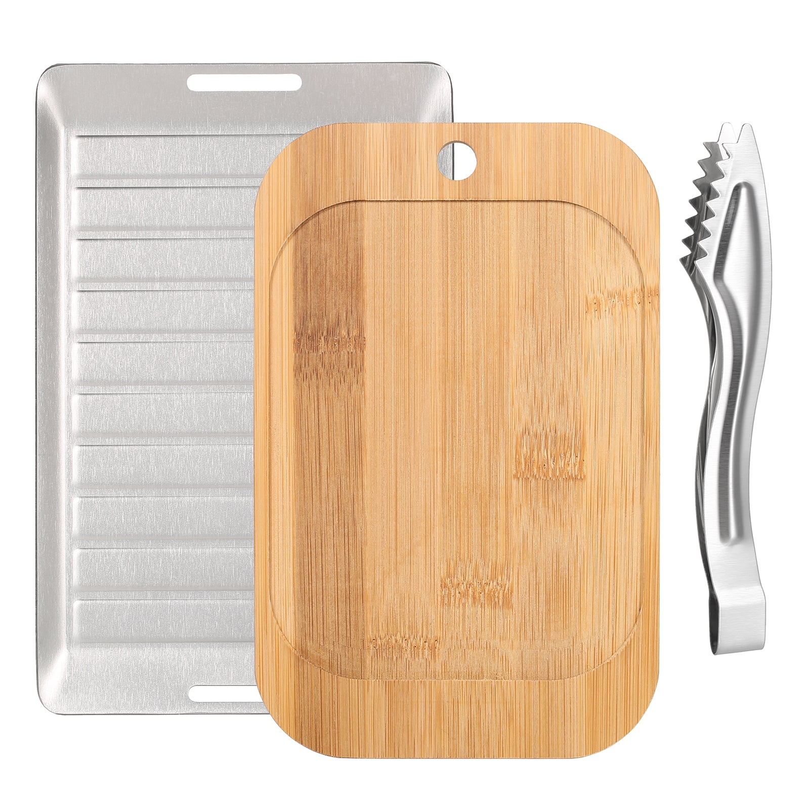 3pcs Barbecue Grill Set with Stainless Steel Grill Plate Tongs Bamboo ...