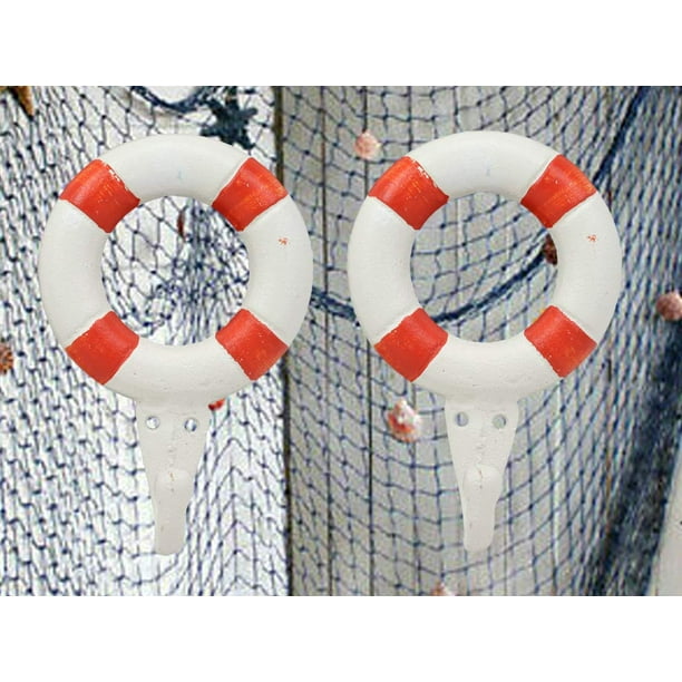 Ebros Cast Iron Lifeguard Life Ring Buoy White & Red Stripes Wall Hook ...
