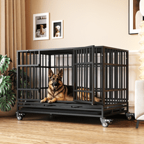 TIMHAKA 48 Inch Heavy Duty Steel Dog Crate with Wheels, Tray & Double ...