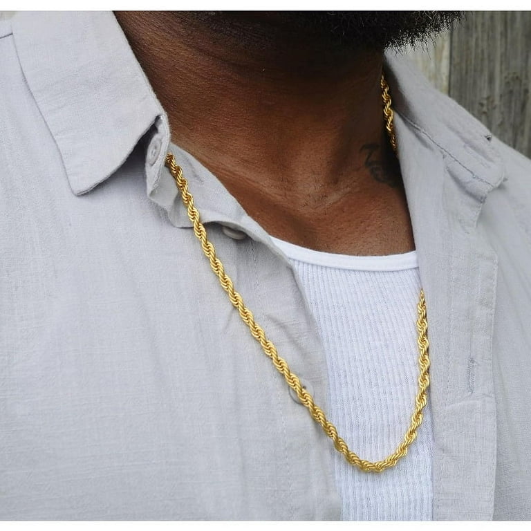 18K Real Gold Plated Rope Chain 2.5mm 5mm Stainless Steel Twist Chain Necklace for Men Women 22inch Adult Unisex Size One Size