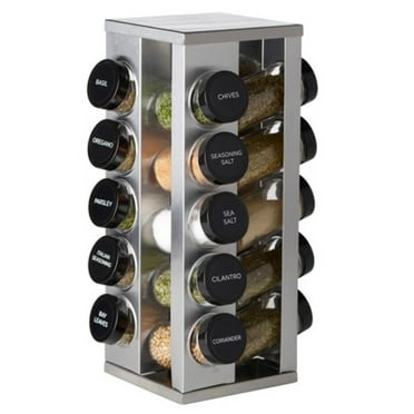 Rotating Spice Rack with 20 Round Empty Bottles, Kitchen Seasoning Set ...