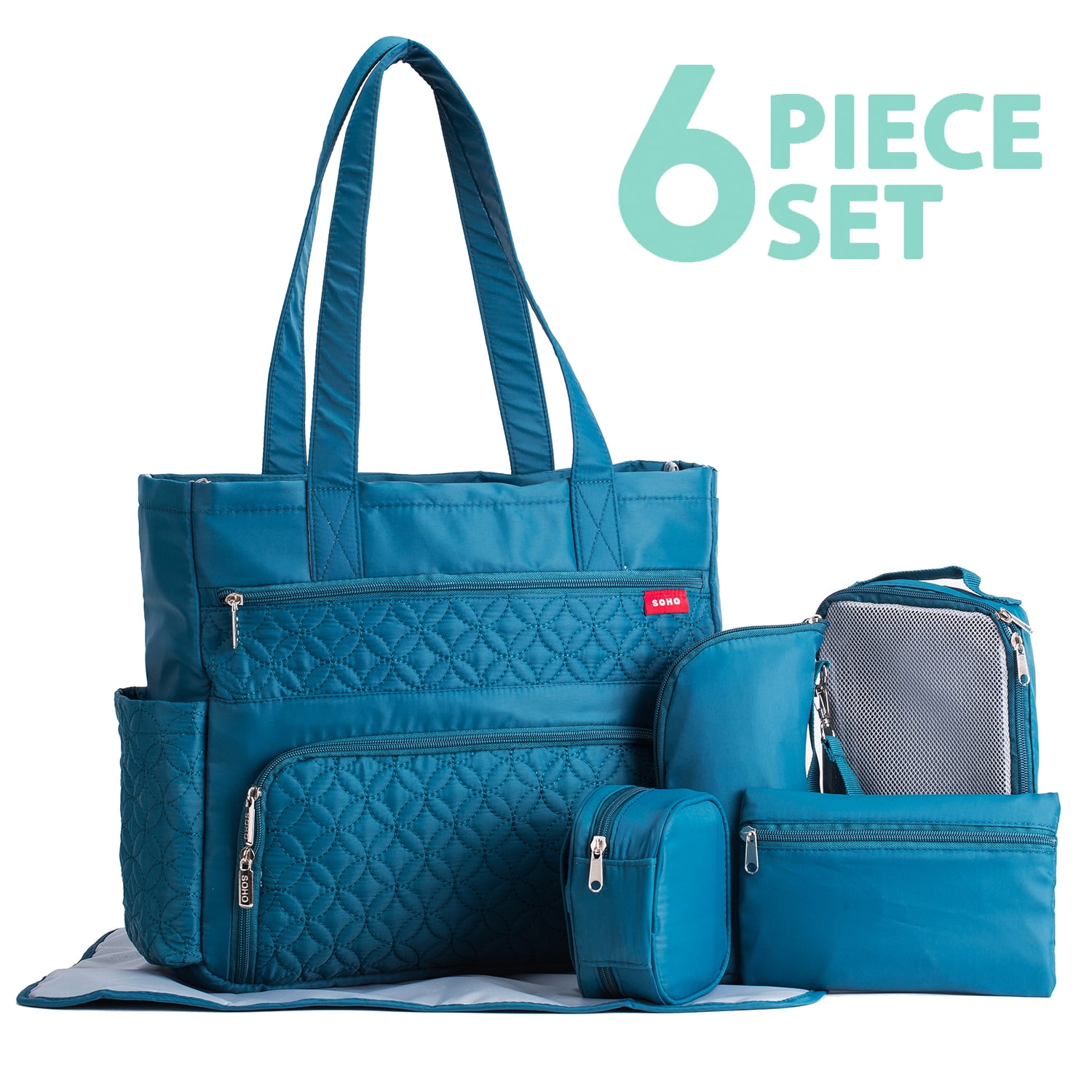 SoHo Tote Diaper Bag, Williamsburg, Cambridge Teal, 6 Piece Set ...