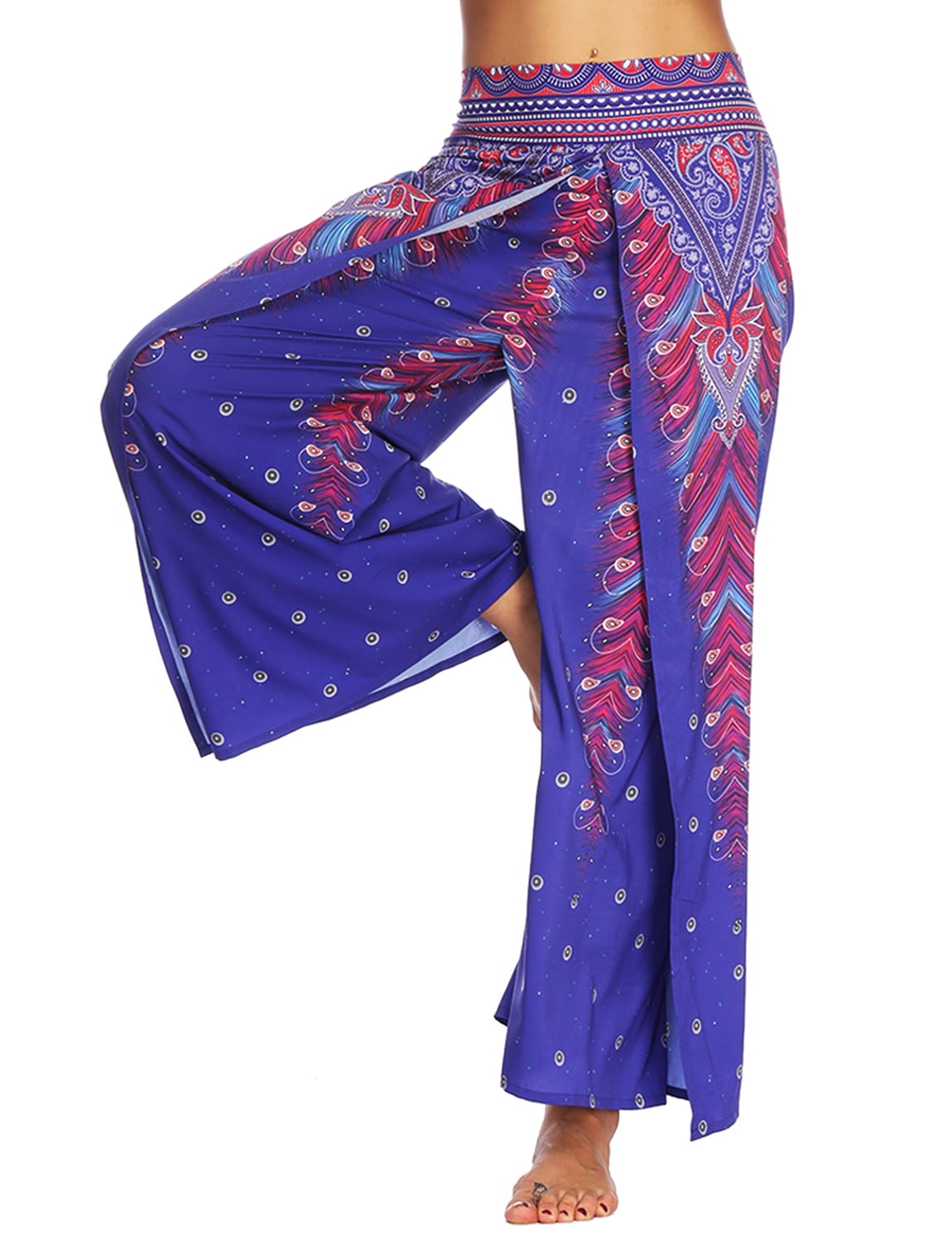 Women's Summer Fashion Wide Leg Flowy Pants Palazzo Slit Yoga Casual ...