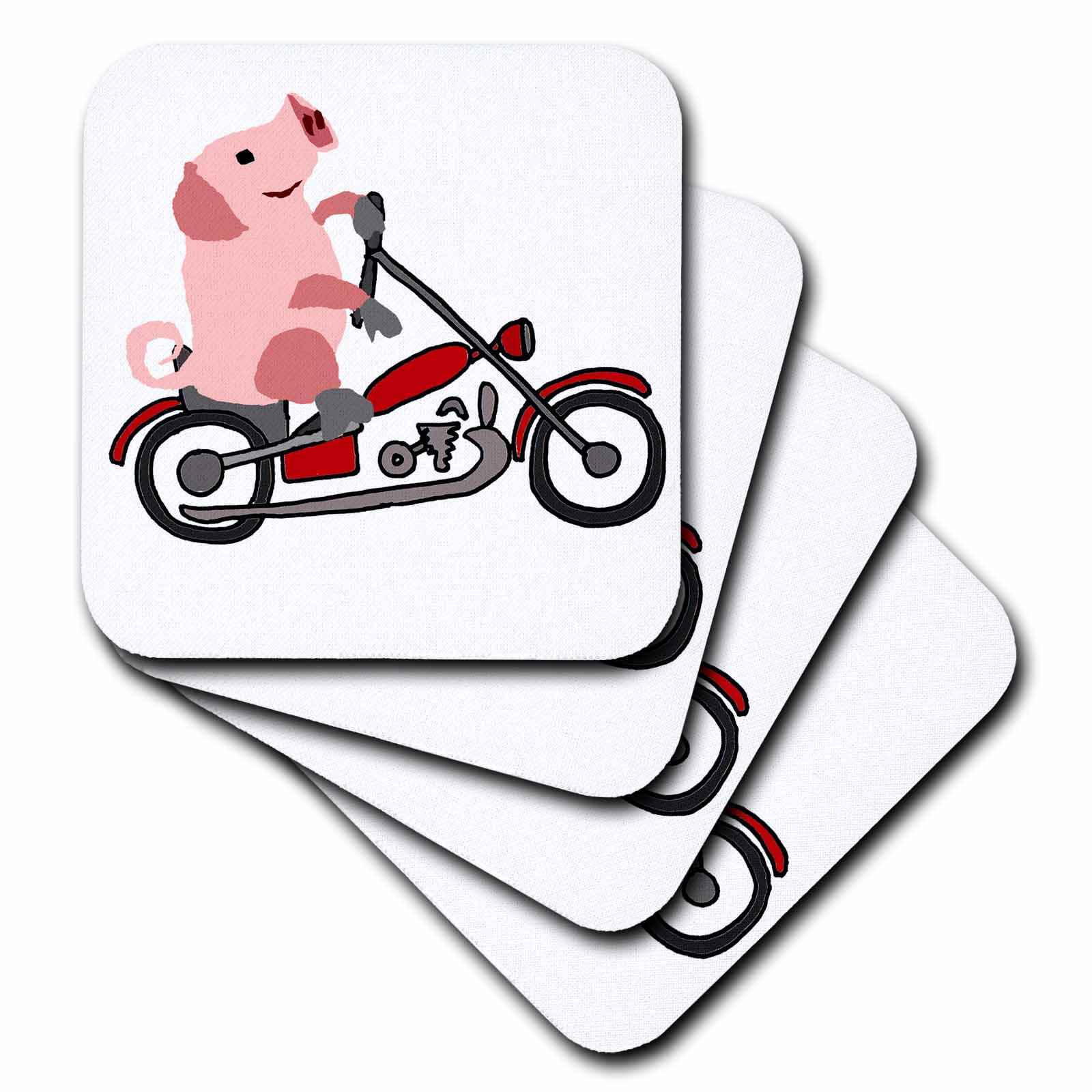 3dRose Funny Cute Pink Pig or Hog Riding Motorcycle Cartoon - Soft ...