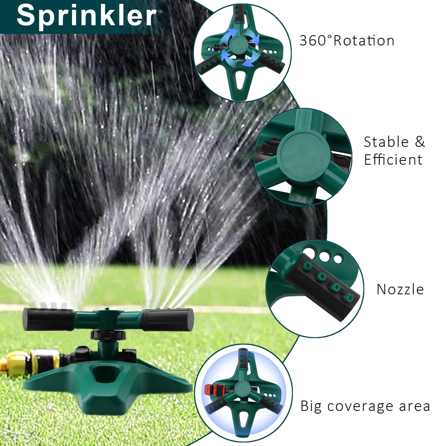 Elegant Choise Garden Lawn Water Sprinkler Automatic 360Degree Rotating ...
