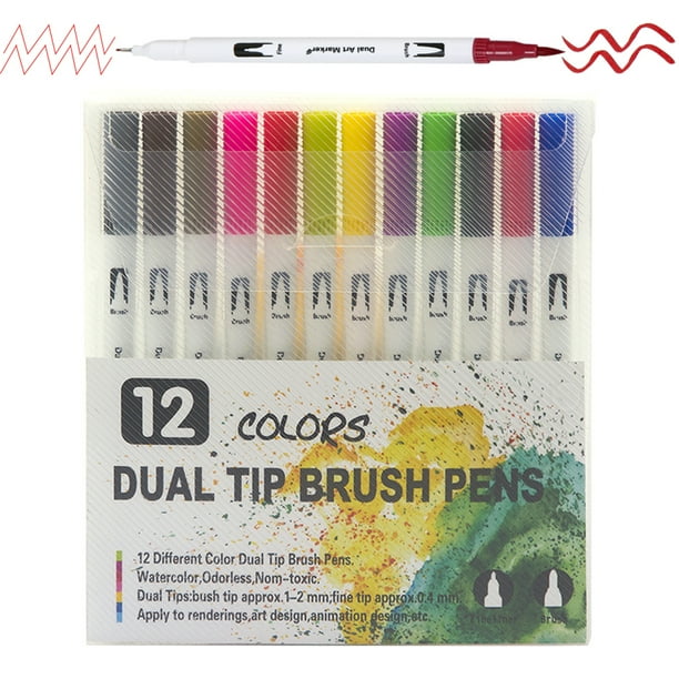 Amdohai 12 Colors Dual Tip Brush Pens Art Markers Set Flexible Brush ...