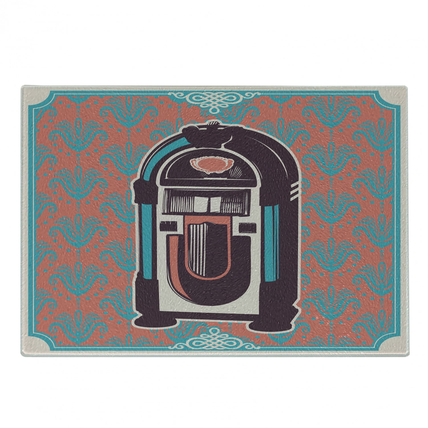 Jukebox Cutting Board, Floral Paisley Inspired Backdrop with Music Box ...