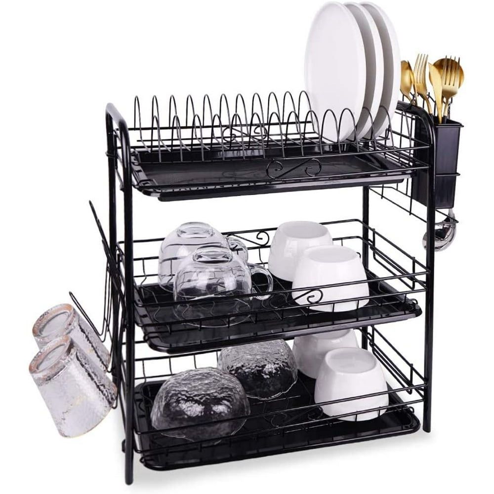 Dish Drying Rack 3 Tier Compact Dish Rack With Utensil Holder For