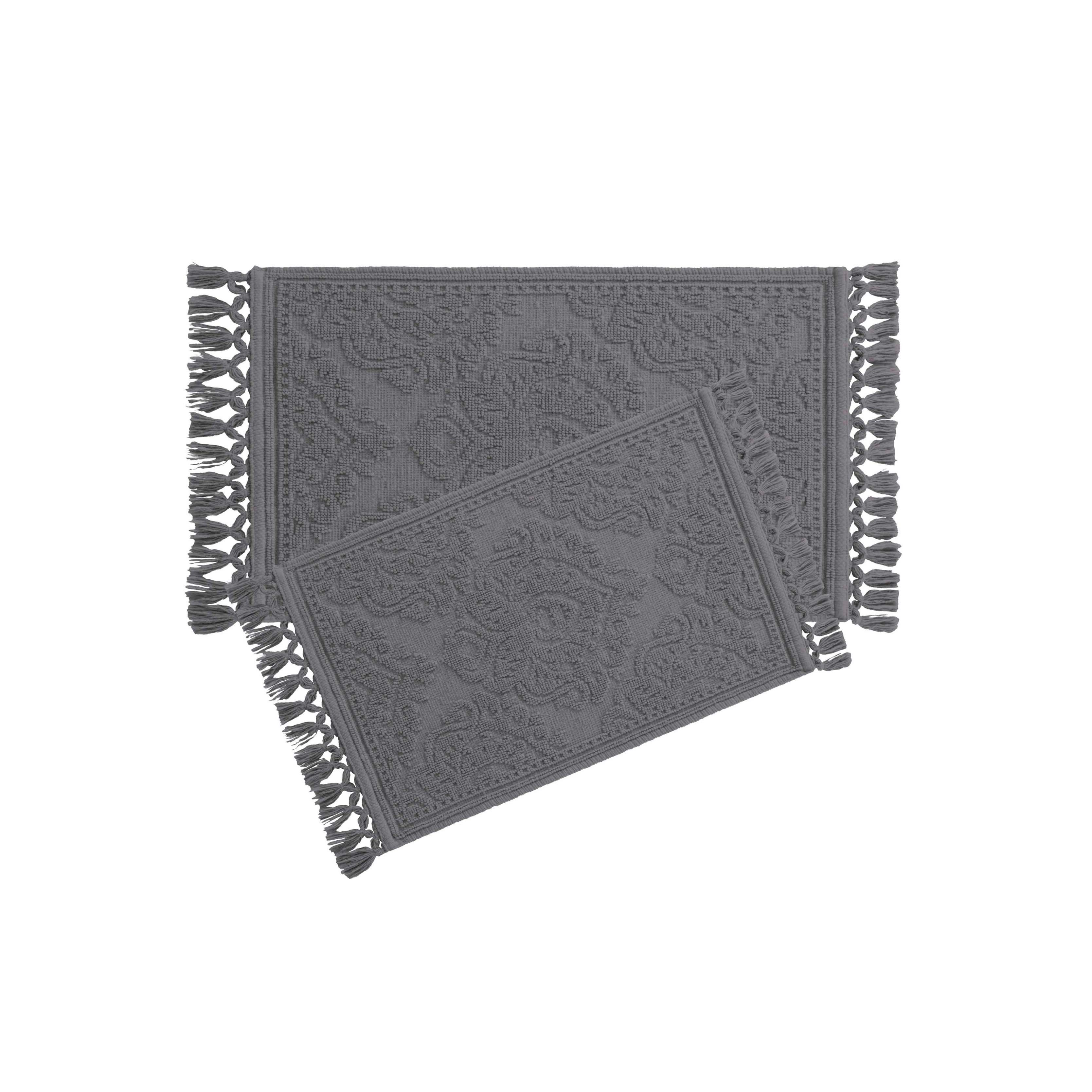 Jean Pierre Ricardo Cotton Fringe 2-Piece Bath Rug Set, Dark Grey ...