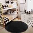 Black Round Rug 6Ft for Bedroom Aesthetic, Fluffy Plush Circle Area ...