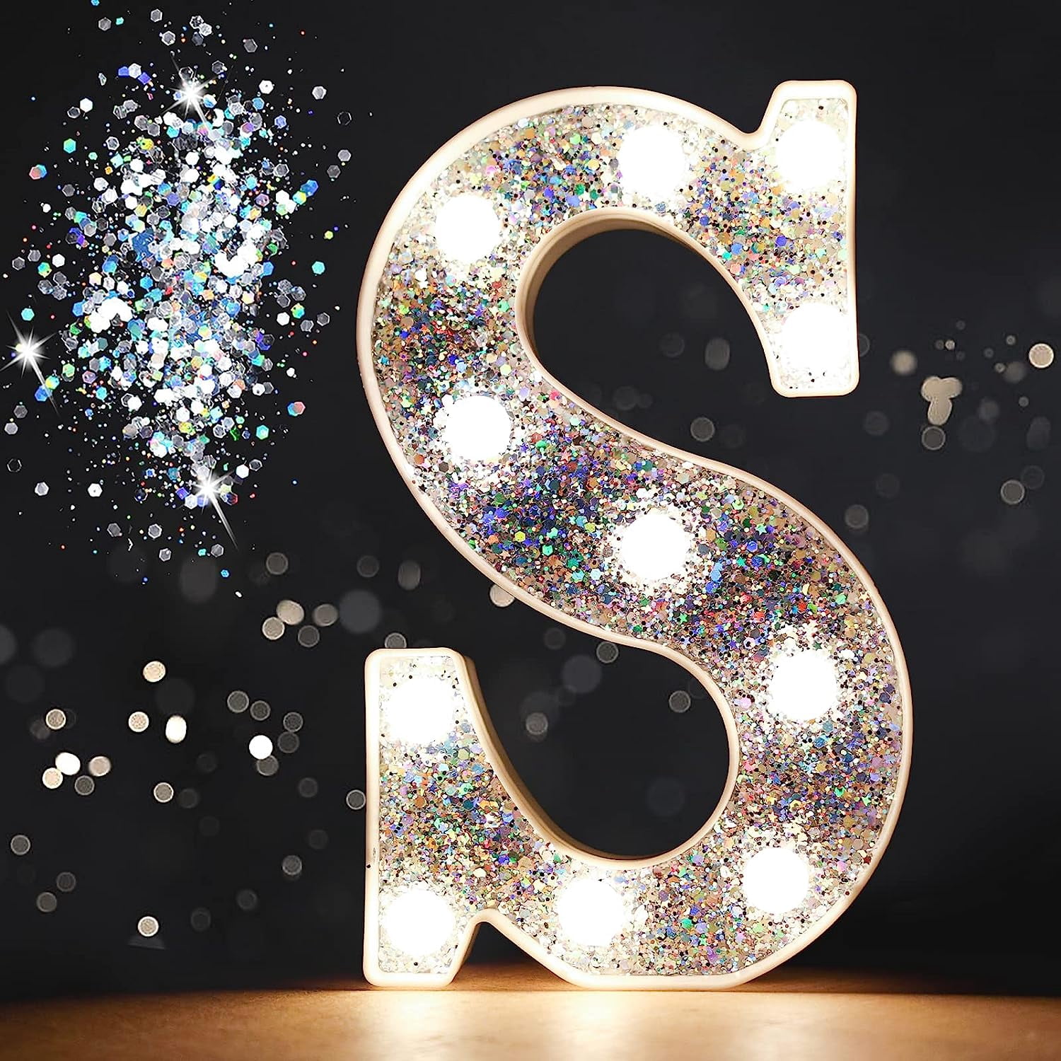 Light Up Letters, Glitter Letter Lights Battery Powered Silver Marquee ...
