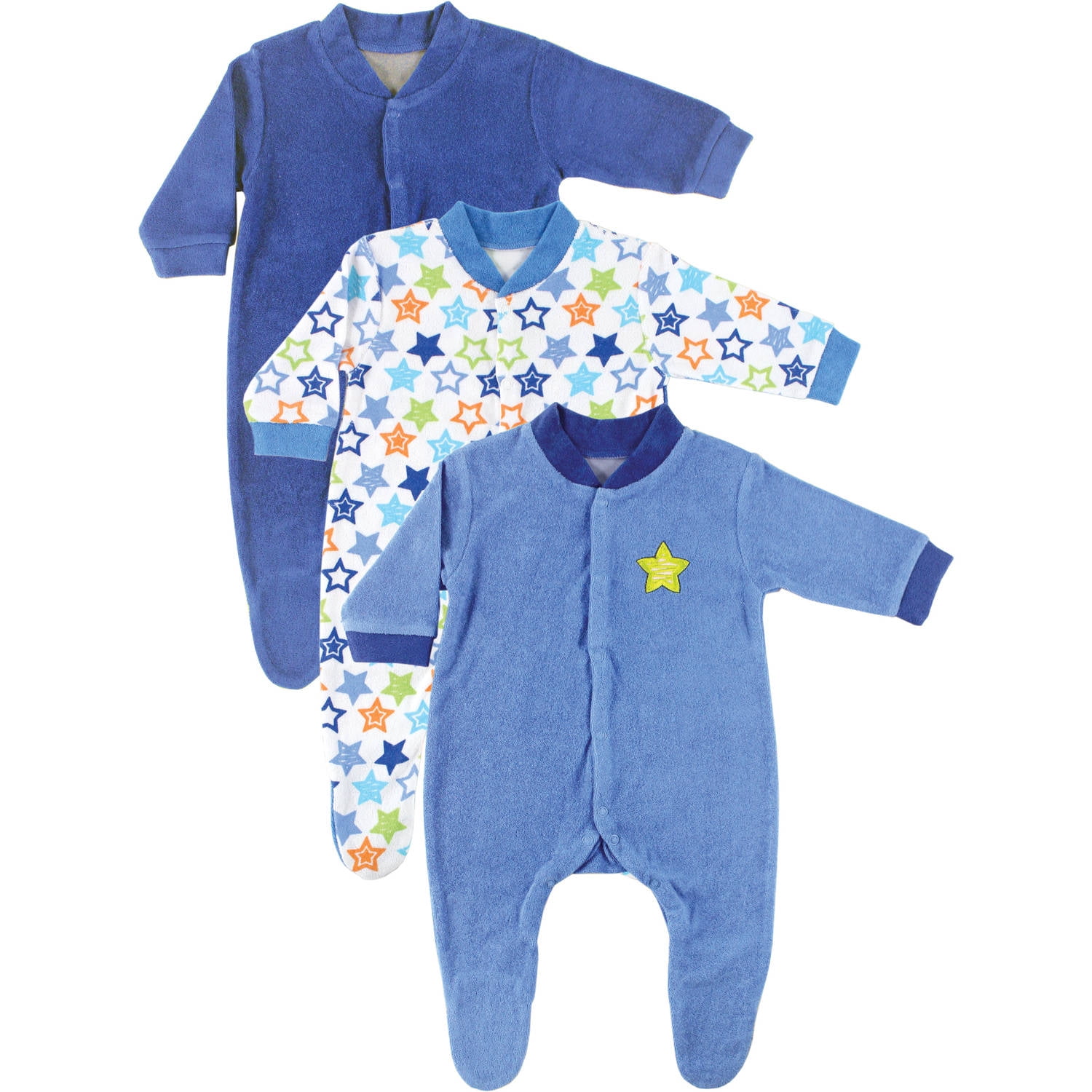 Newborn Baby Boys Sleep N Play Terry Snap 3-Pack - Walmart.com