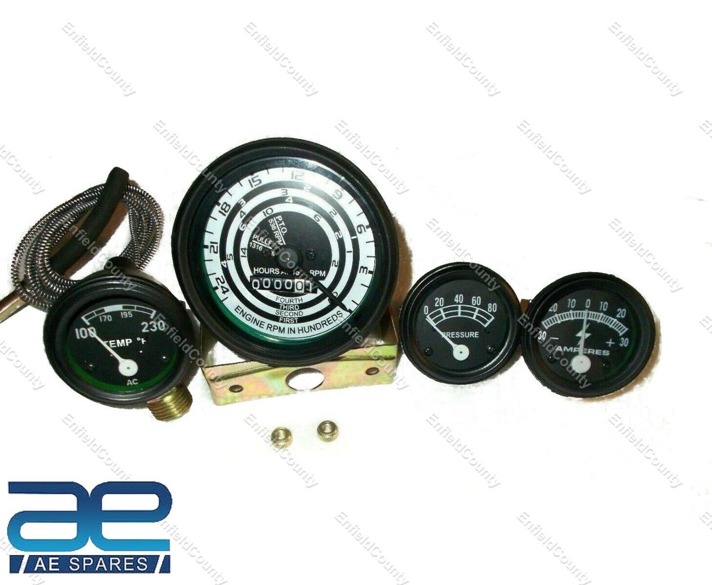 For Ford Tractor 8N 9N 2N Tachometer Temp Oil Amp Gauge Black Bezels ...