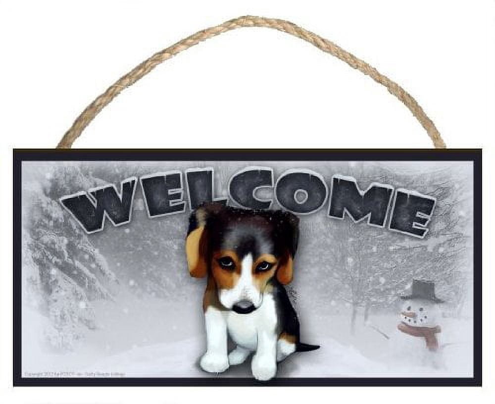 The Guilty Beagle (sitting view) Winter Season Welcome Dog Sign ...