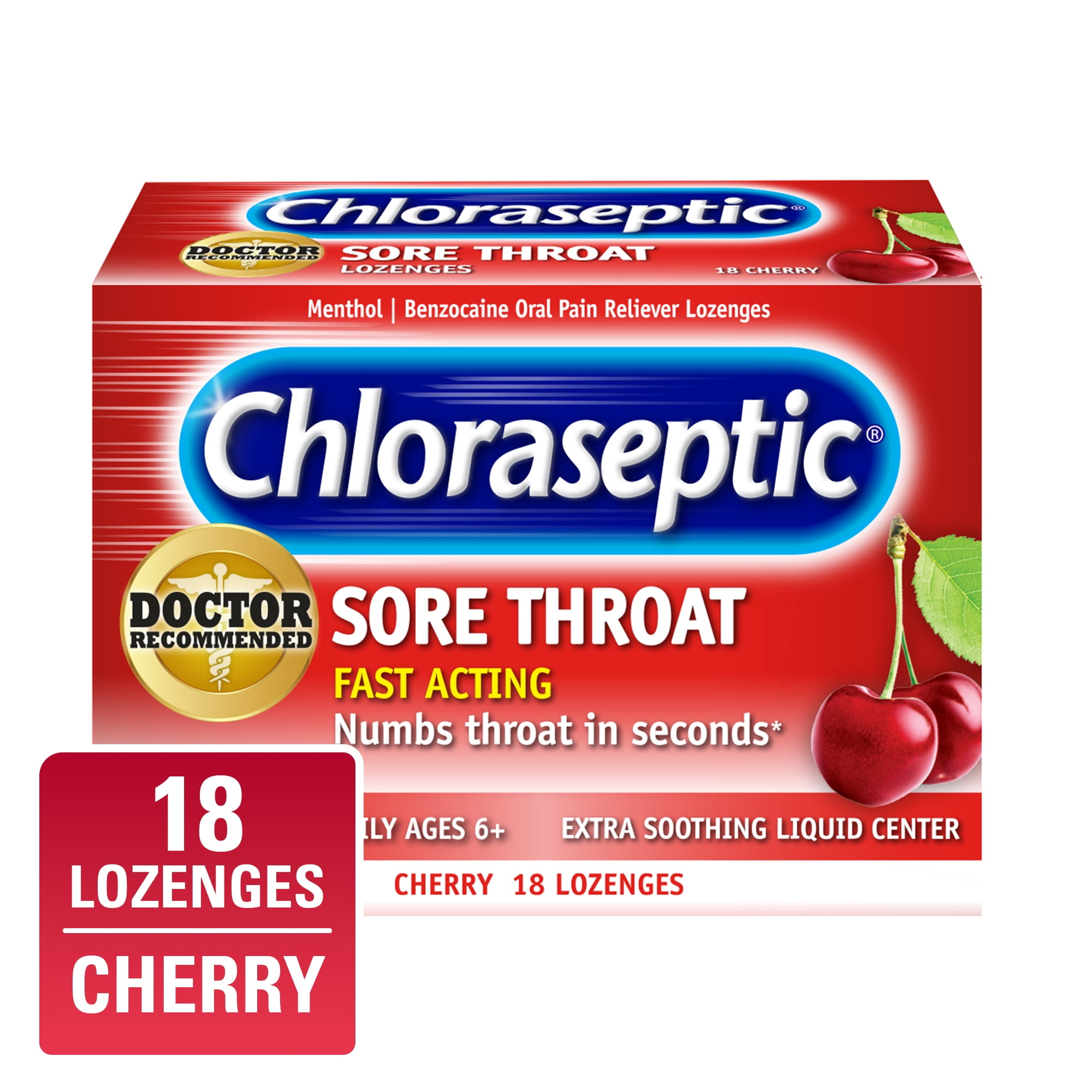 Chloraseptic Sore Throat Lozenges, Cherry Flavor, 18 Count - Walmart.com
