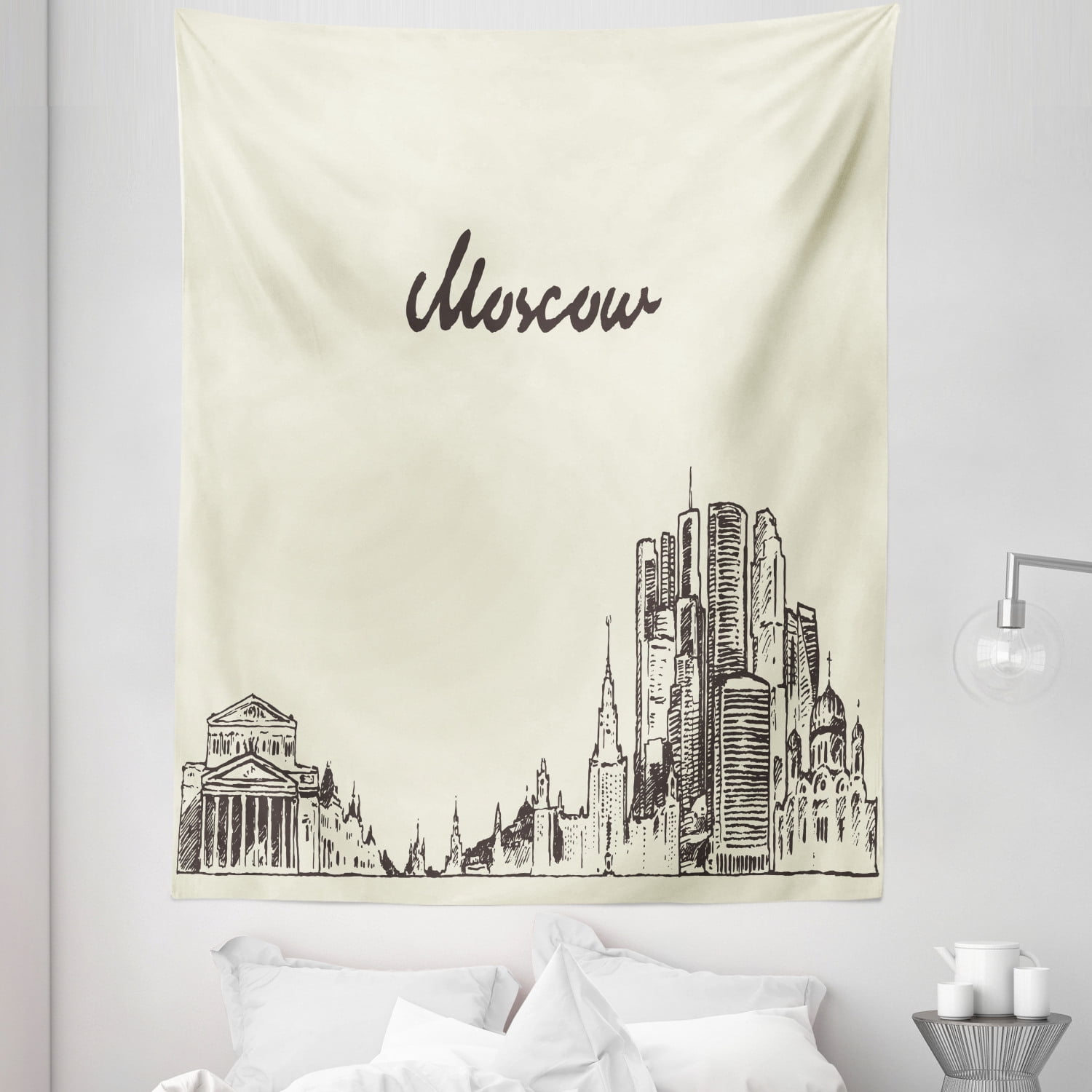 Russia Tapestry, Vintage Style Moscow Skyline Silhouette Hand Drawn ...