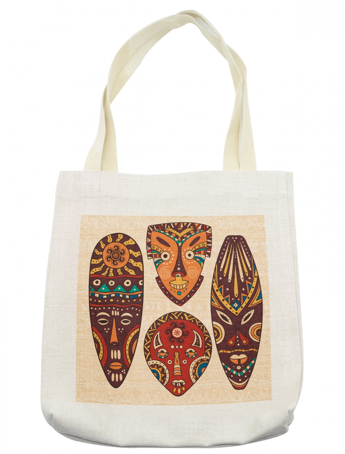 Tribal Tote Bag, Folkloric Art Pattern on Masks Accessories Indigenous ...