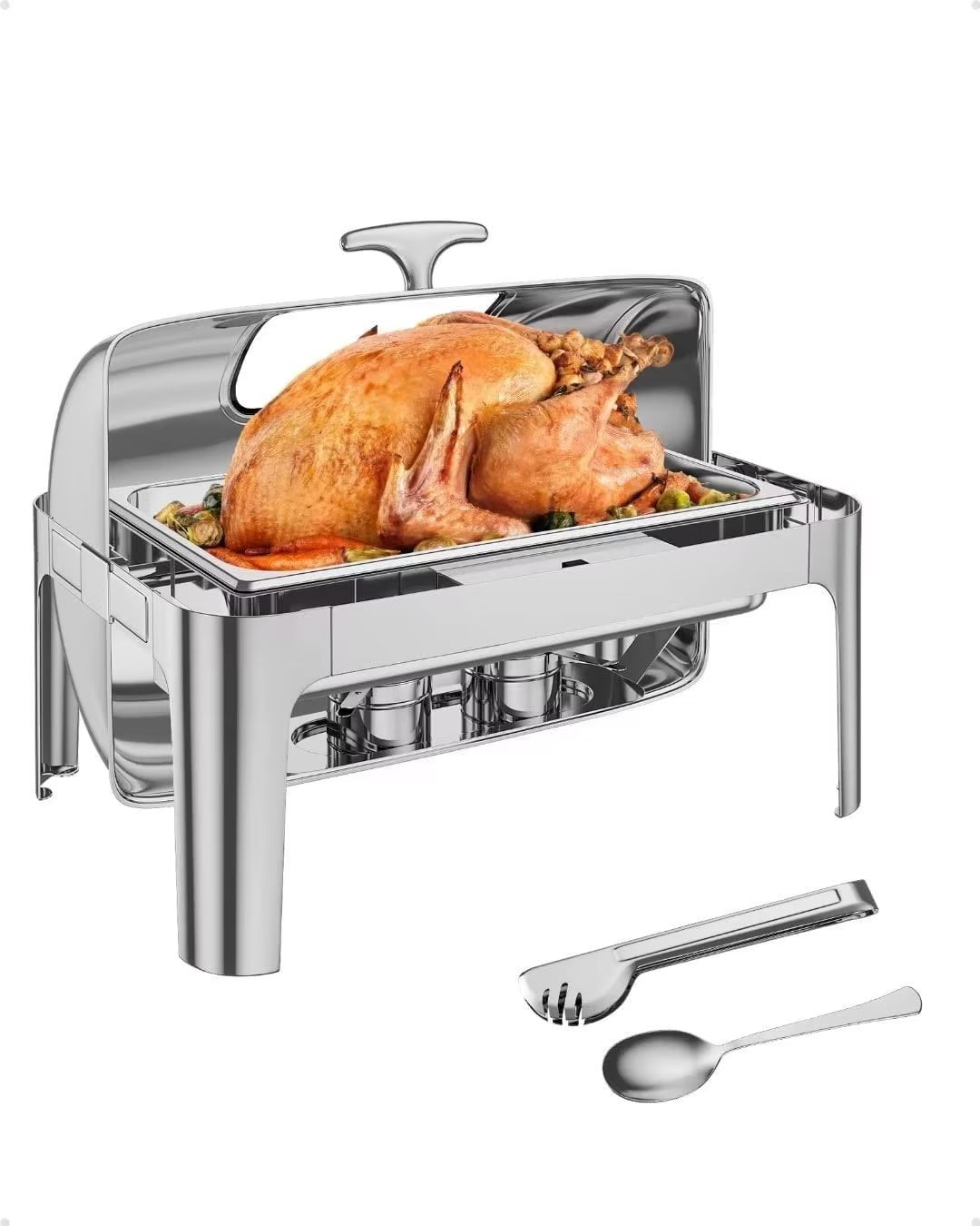 9QT Chafing Dish Buffet Set, Stainless Steel Roll Top Buffet Server and ...
