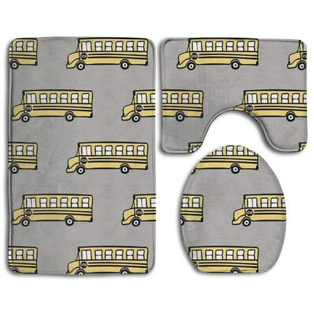 XDDJA Yellow School Bus On Grey 3 Piece Bathroom Rugs Set Bath Rug ...