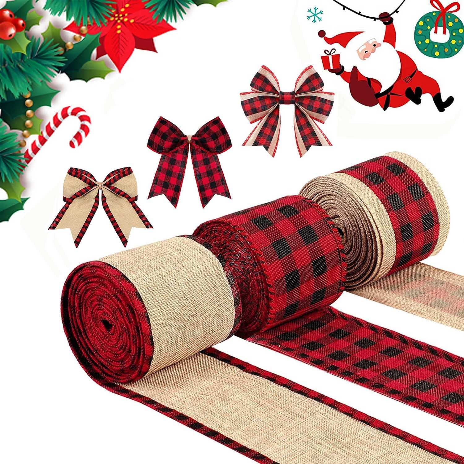 Christmas Buffalo Plaid Ribbons Burlap Wired Edge Plaid Ribbons Check ...