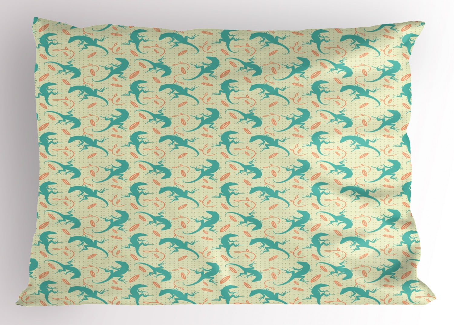 Gecko Pillow Sham, Ornamental Silhouettes of Reptiles with Leaves on ...