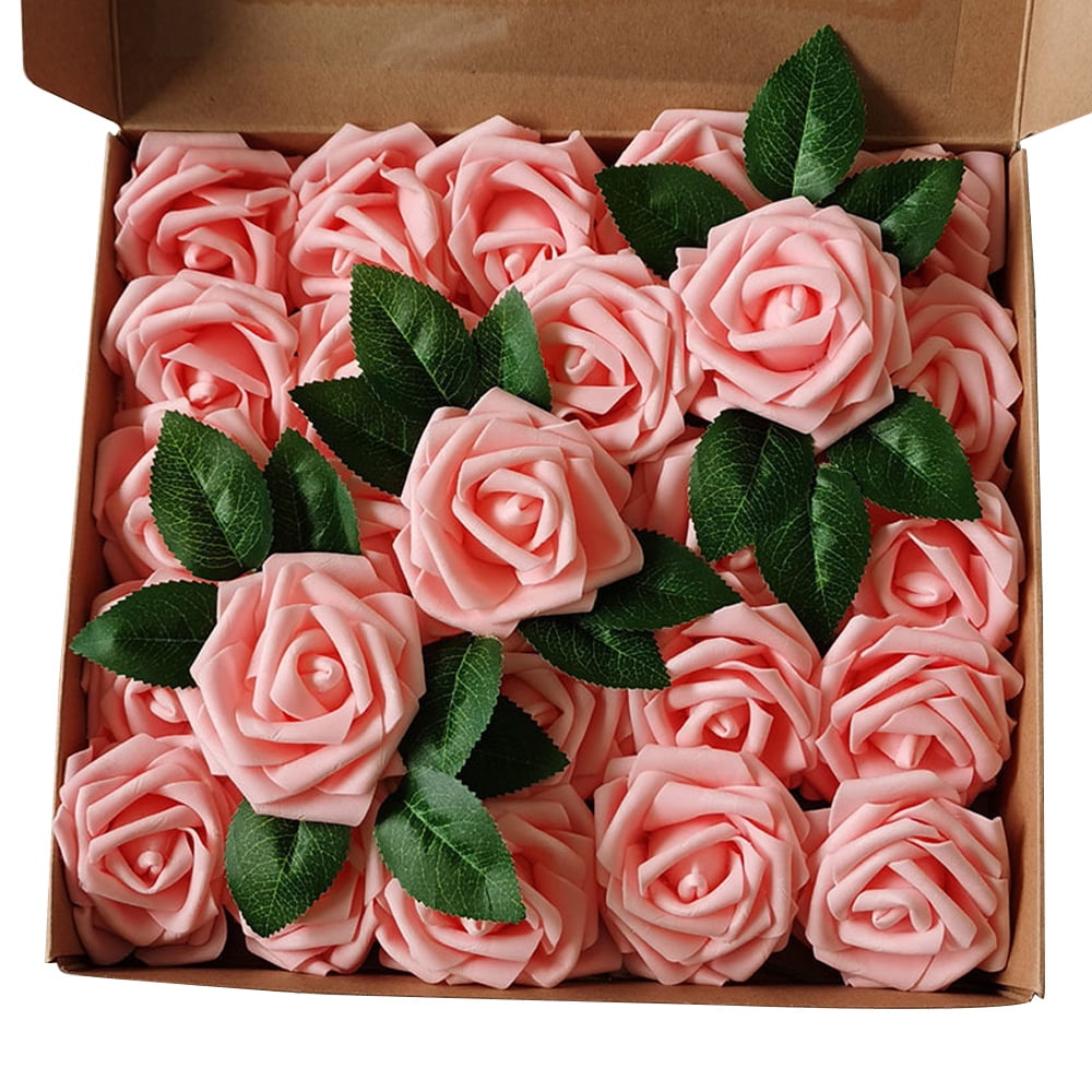 Artificial flower foam roses with stems-party table decorations - pink ...