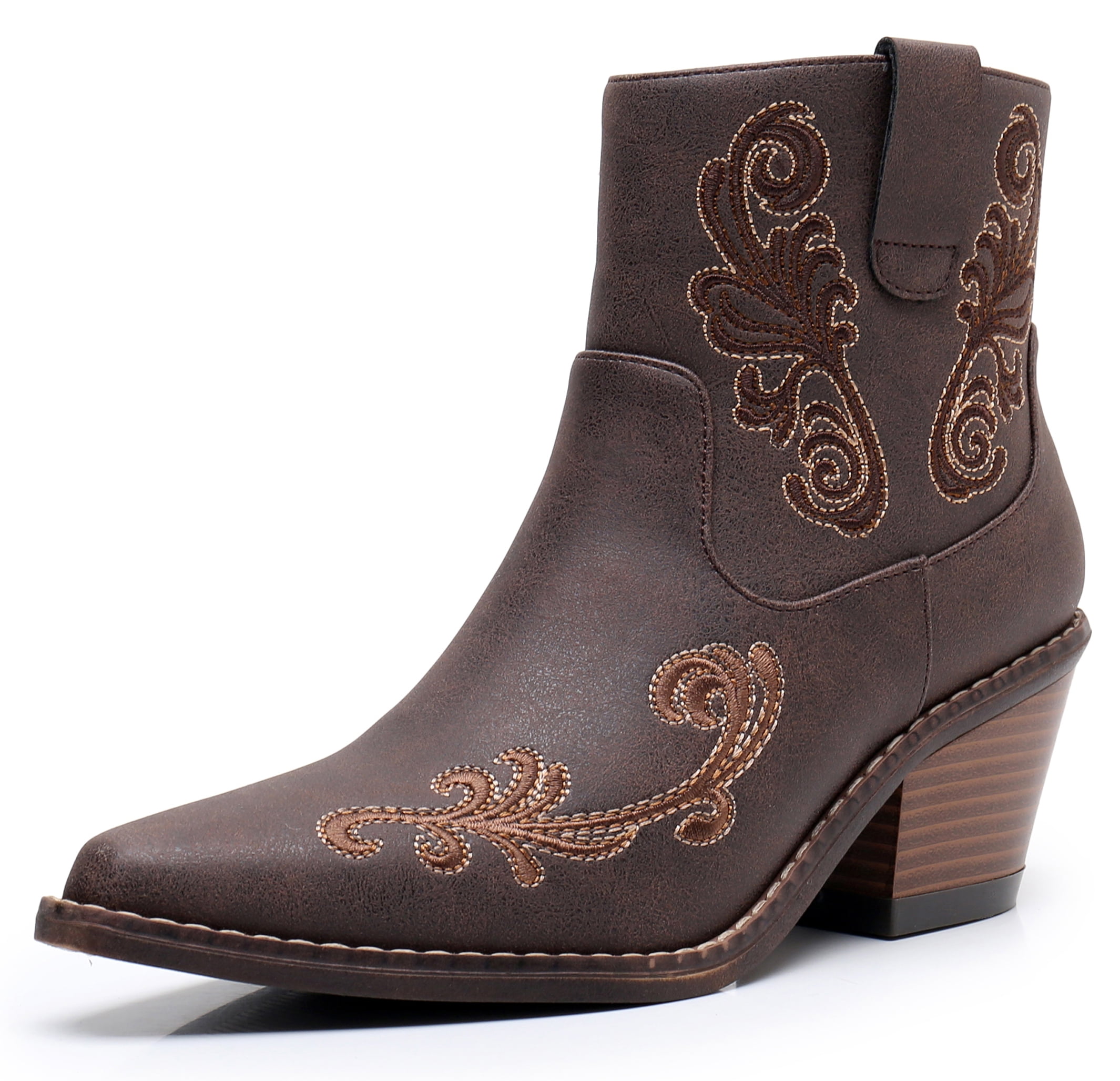Apakowa Women’s Embroidery Western Ankle Cowgirl Boots - Walmart.com