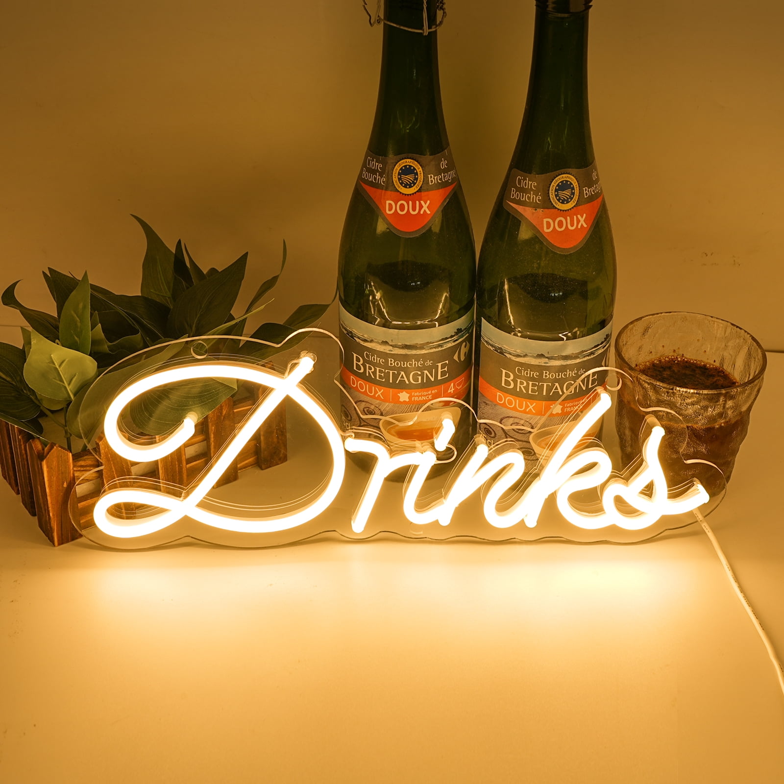 Drinks Neon Sign Bar Wall Decor Drinks LED Light Sign 15×8 Inch Battery ...