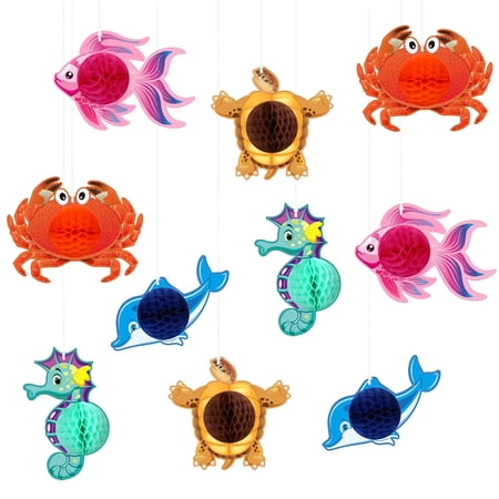 10 Pieces Sea Creature Hanging Decor Ocean Sea Animal Honeycomb ...