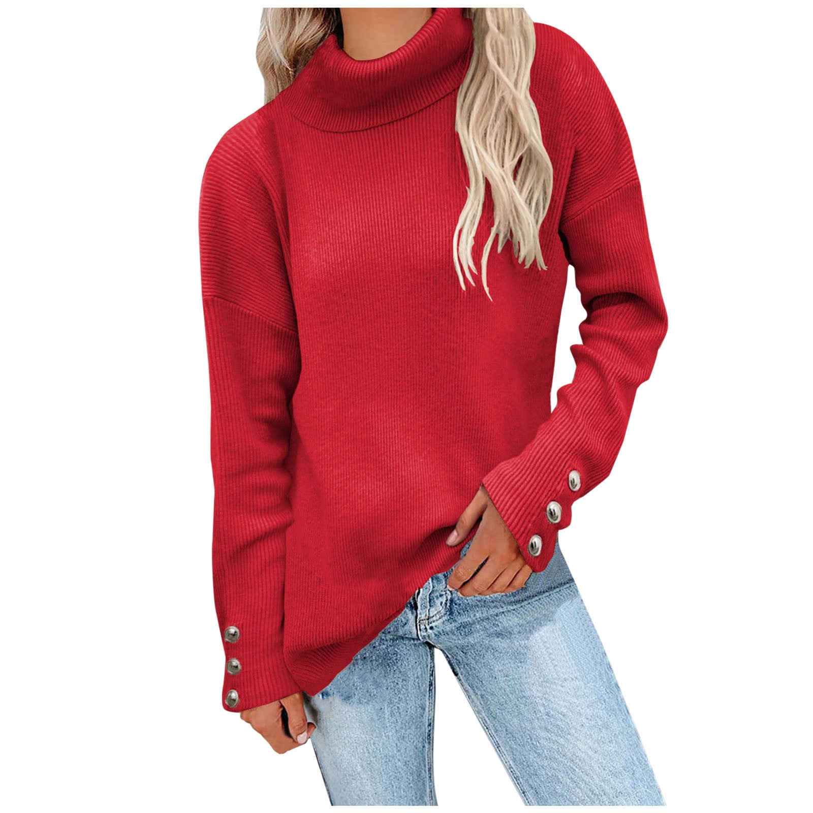 Turtleneck Sweaters for Women Fall Winter Long Sleeve Knit Pullover ...