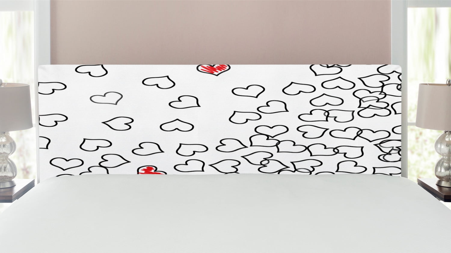 Black and White Headboard, Heart Shapes Illustration Love You Bridal ...