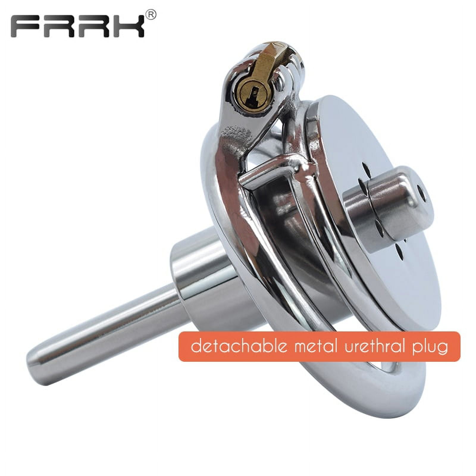 FRRK Inverted Plugged Metal Chastity Cage with Cylinder Design for Men BDSM Games Play Stainless ...