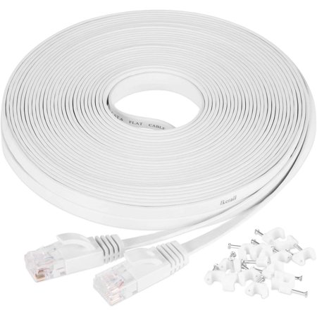 Ethernet Cable Cat6 65 ft White - Ikerall RJ45 Flat Ethernet Patch Cord ...