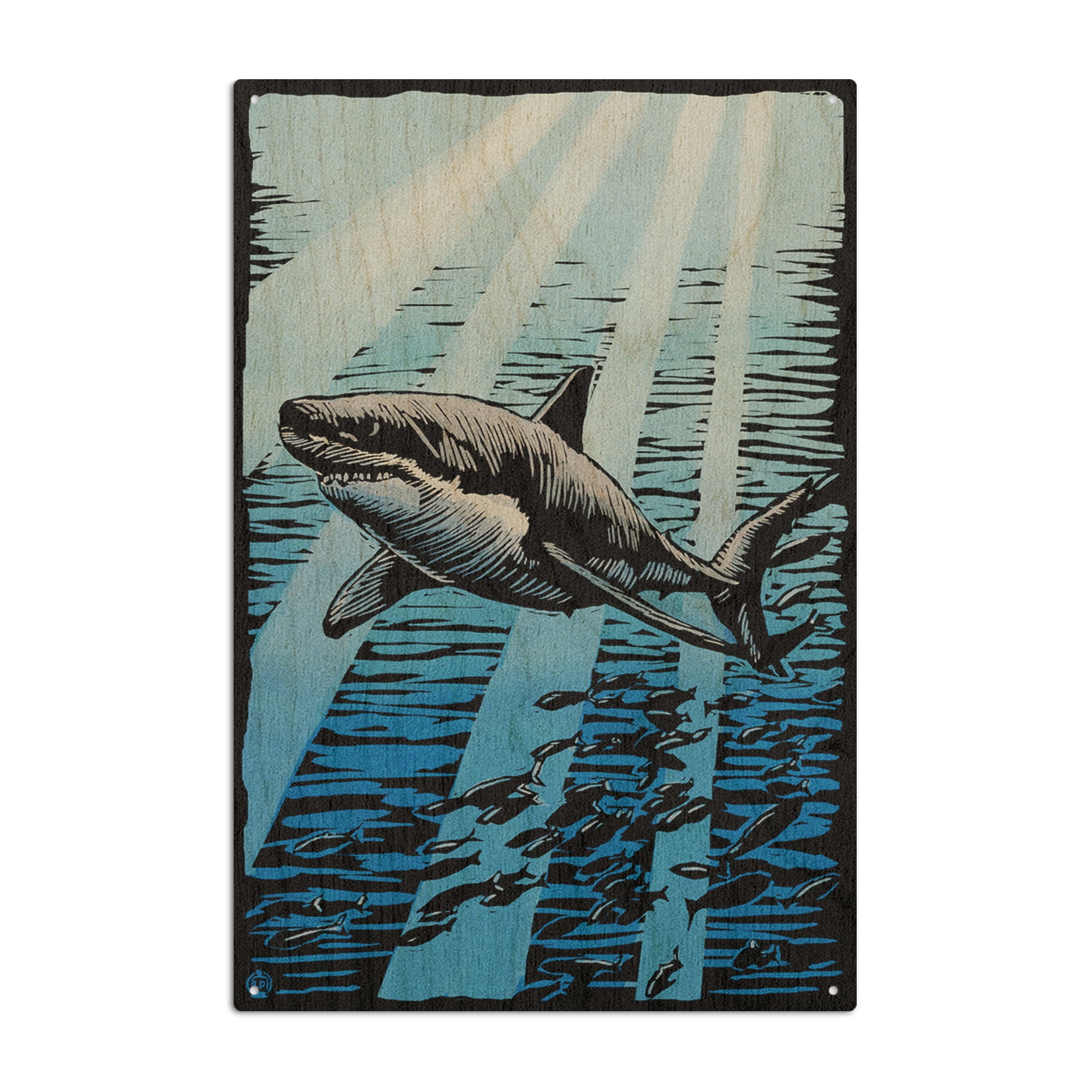 Great White Shark, Scratchboard Birch Wood Wall Sign (6x9 Rustic Home ...