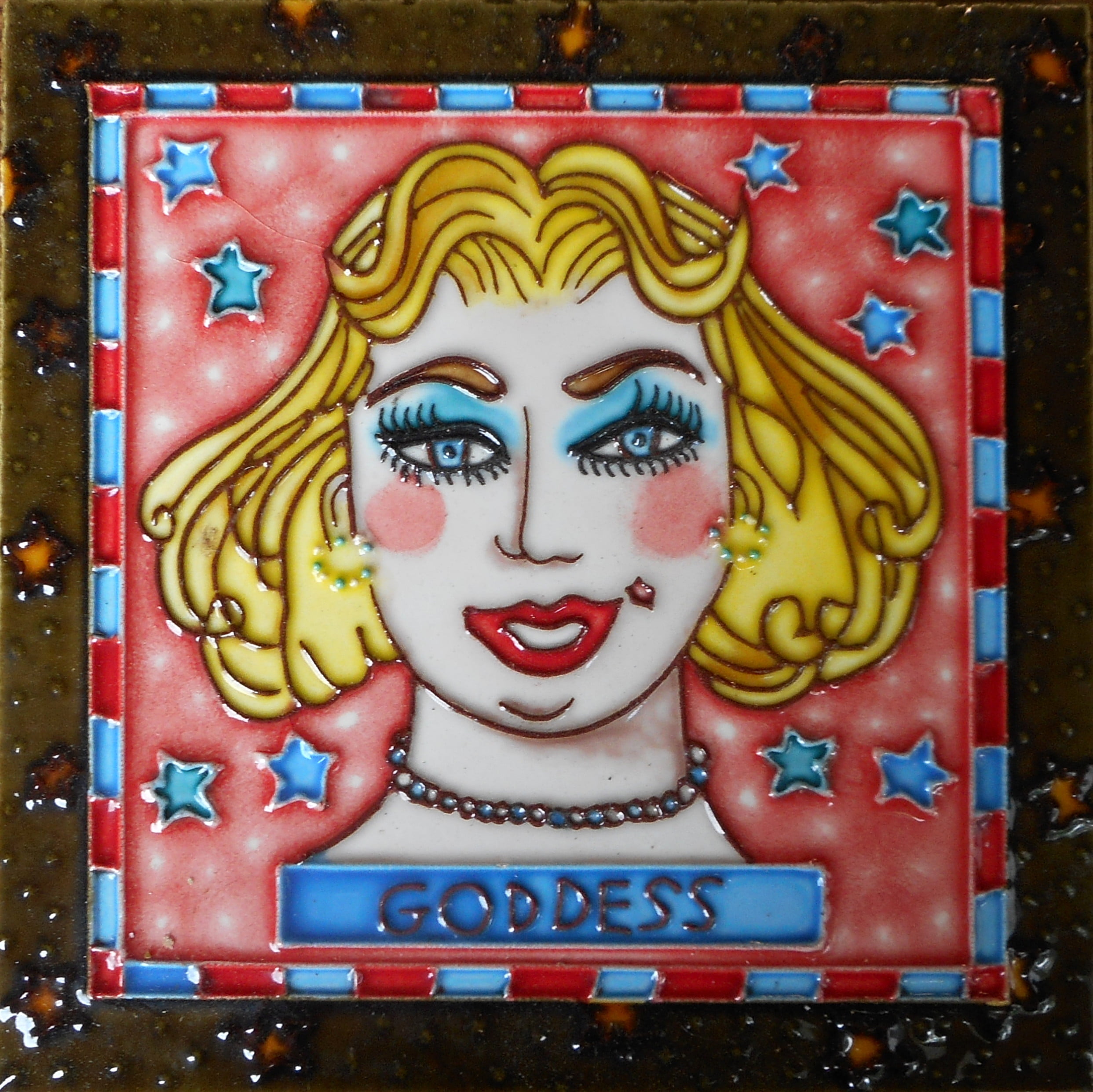 Tile Craft lady hand painted ceramic art tile 6x6 inches with easel ...