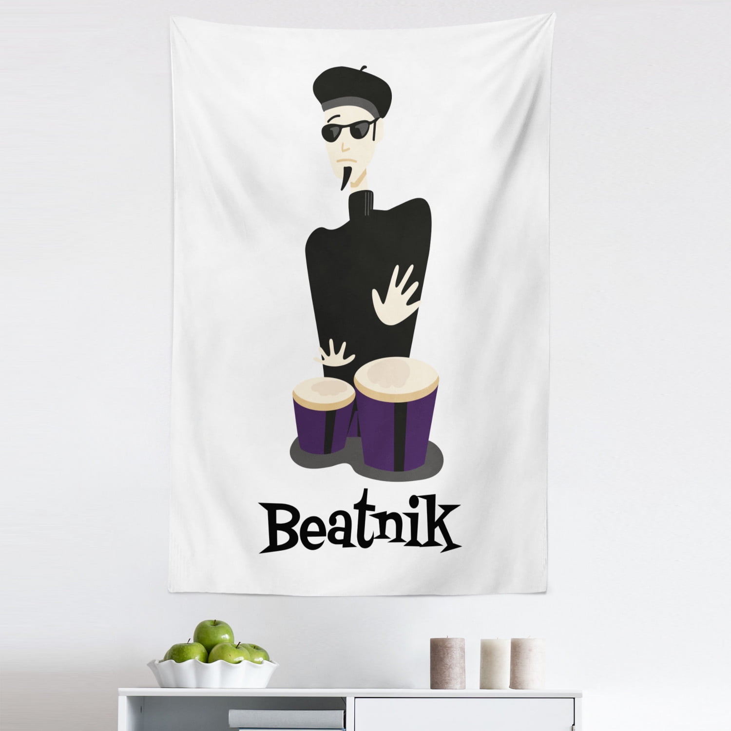 Drums Tapestry, Cool Drummer Design with Beatnik Calligraphy on a Plain ...