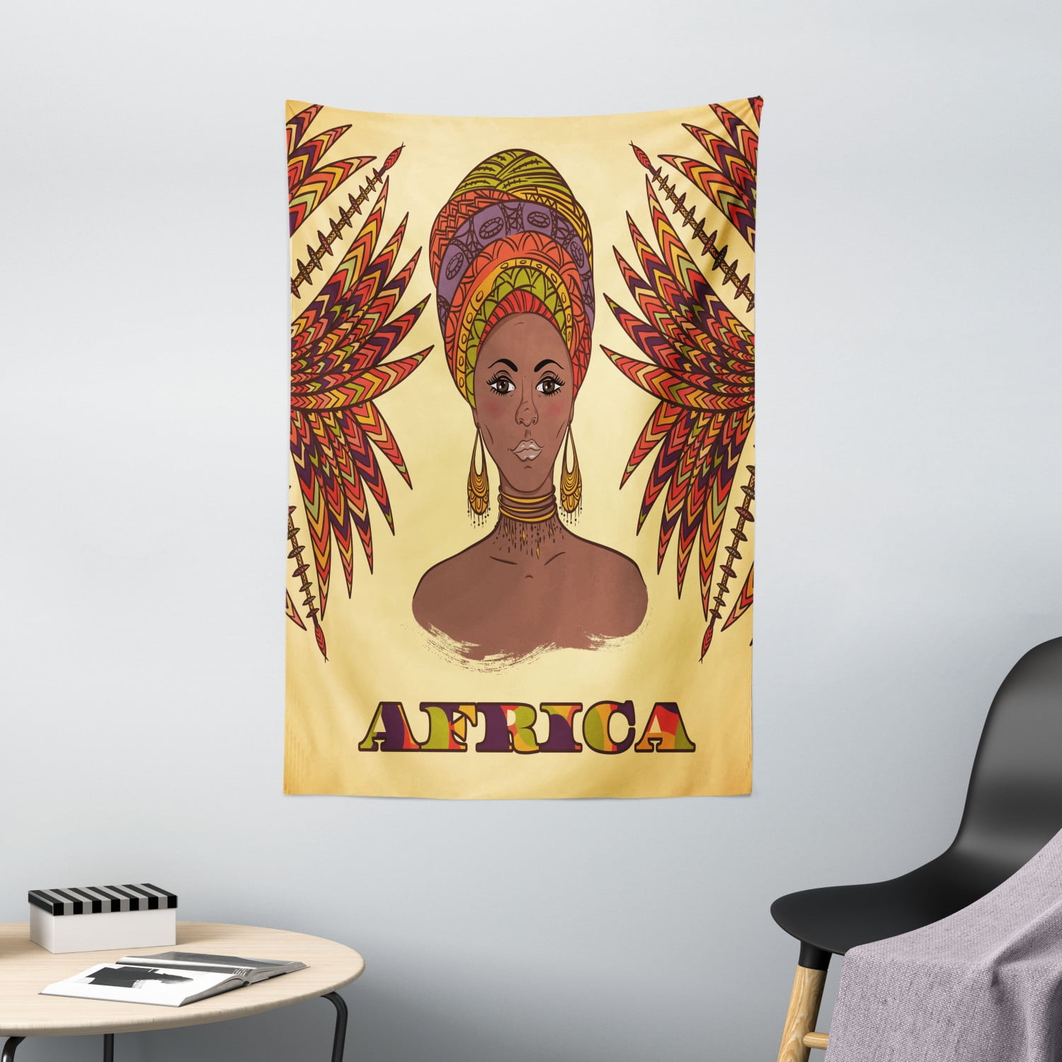 African Tapestry, Ethnic Woman in Traditional Turban and Palms Cultural ...