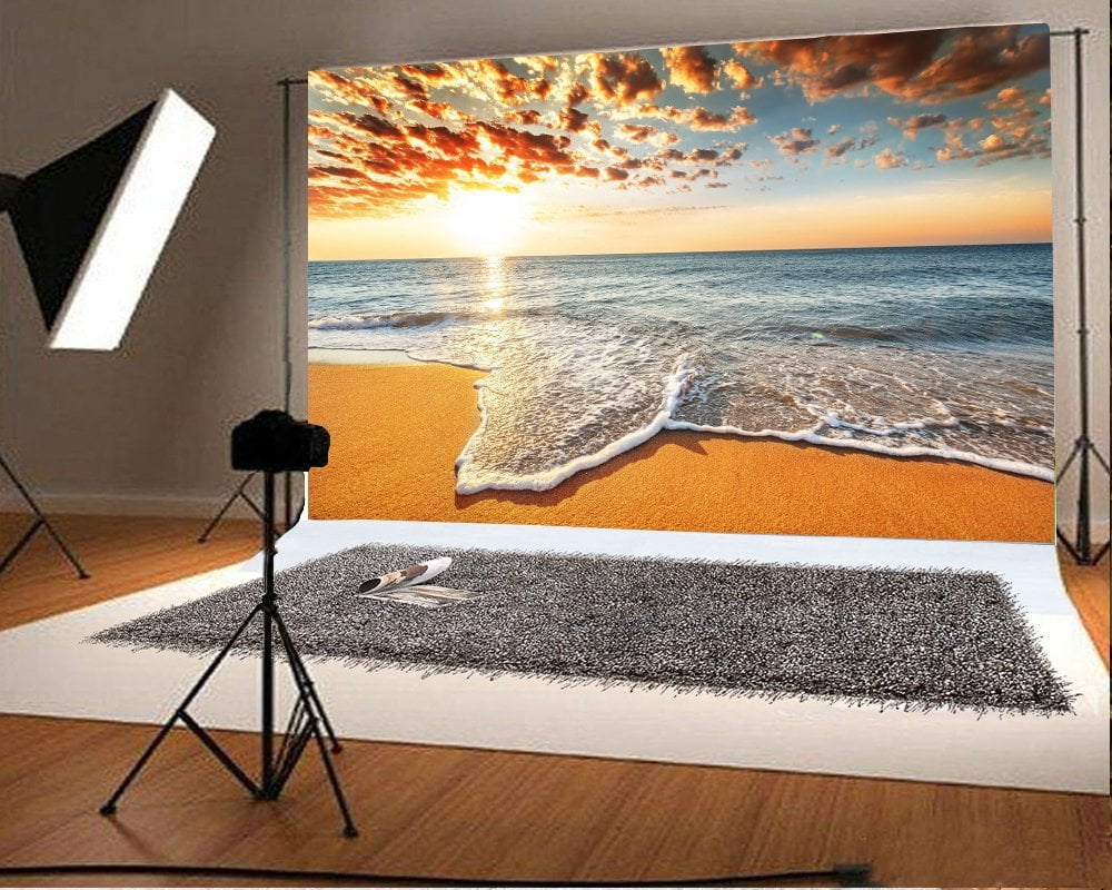 MOHome 7x5ft Photography Background Sunset Golden Beach Clouds Sea Wave ...