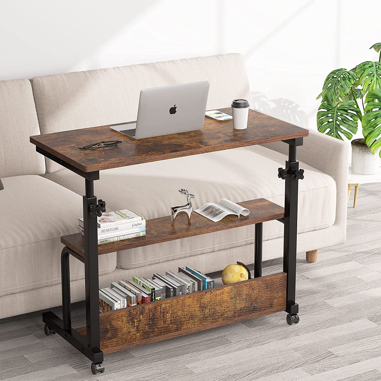 Buy Tribesigns C Table with Wheels, Height Adjustable Bedside Sofa ...