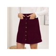 Burgundy Corduroy Button-Front A-Line Mini Skirt With Front Pockets ...