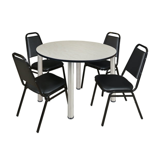 Kee 48" Round Breakroom Table- Maple/ Chrome & 4 Restaurant Stack ...