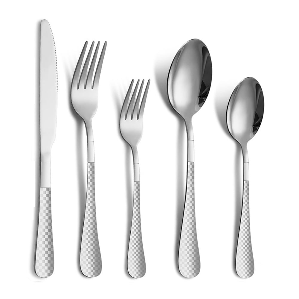 Cibeat Silverware Set, 20-Piece Checkered Frost Stainless Steel Flatware Sets, Dinner Forks and ...