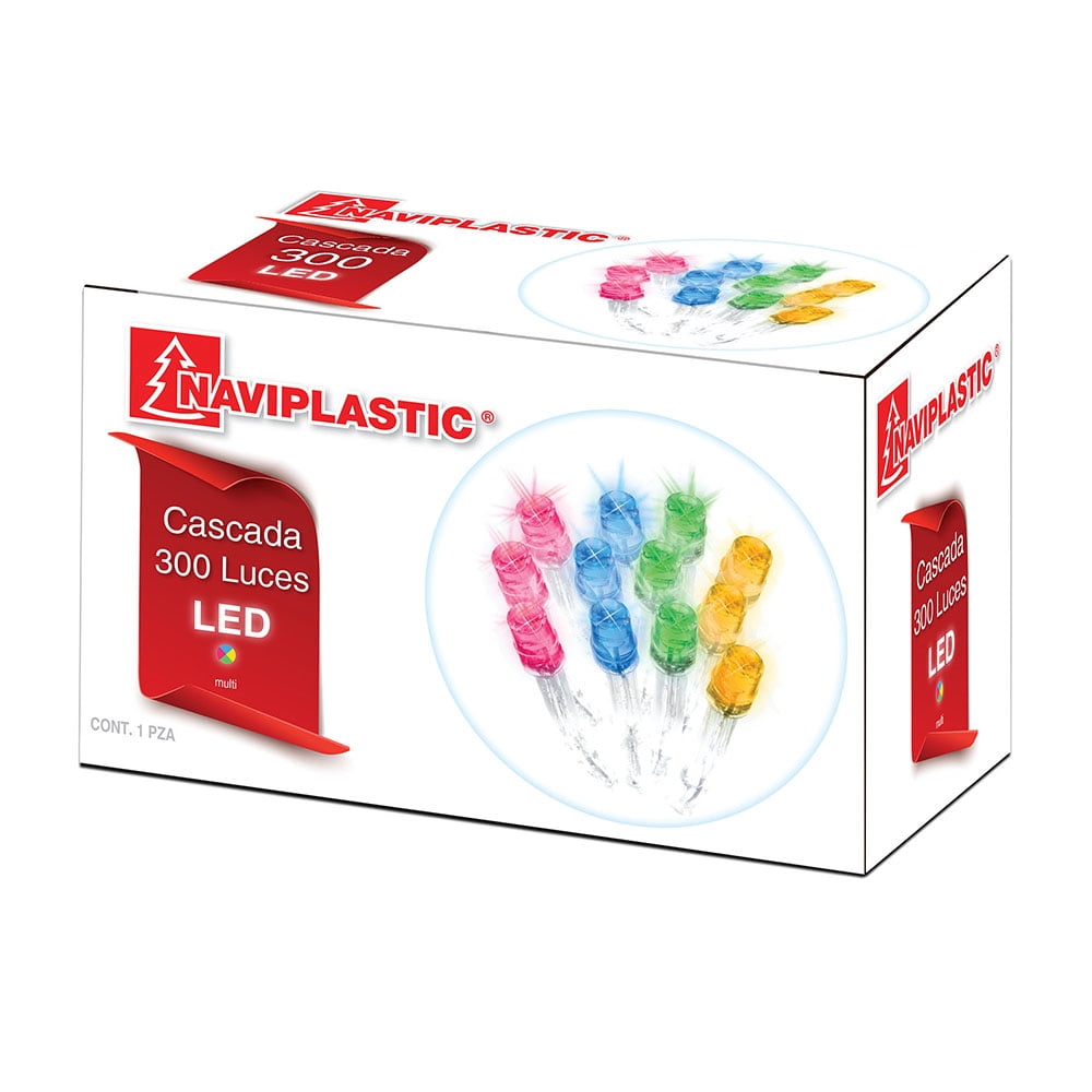 SERIE DE LUCES CASCADA 300L LED MULTICOLOR CABLE TRANSP. EN CAJA ...