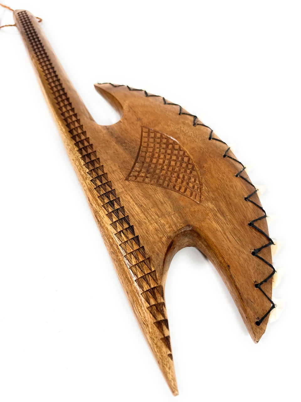 Single Axe Fijian Club 24 inch w/ Shark Teeth & Custom Etching - Acacia ...