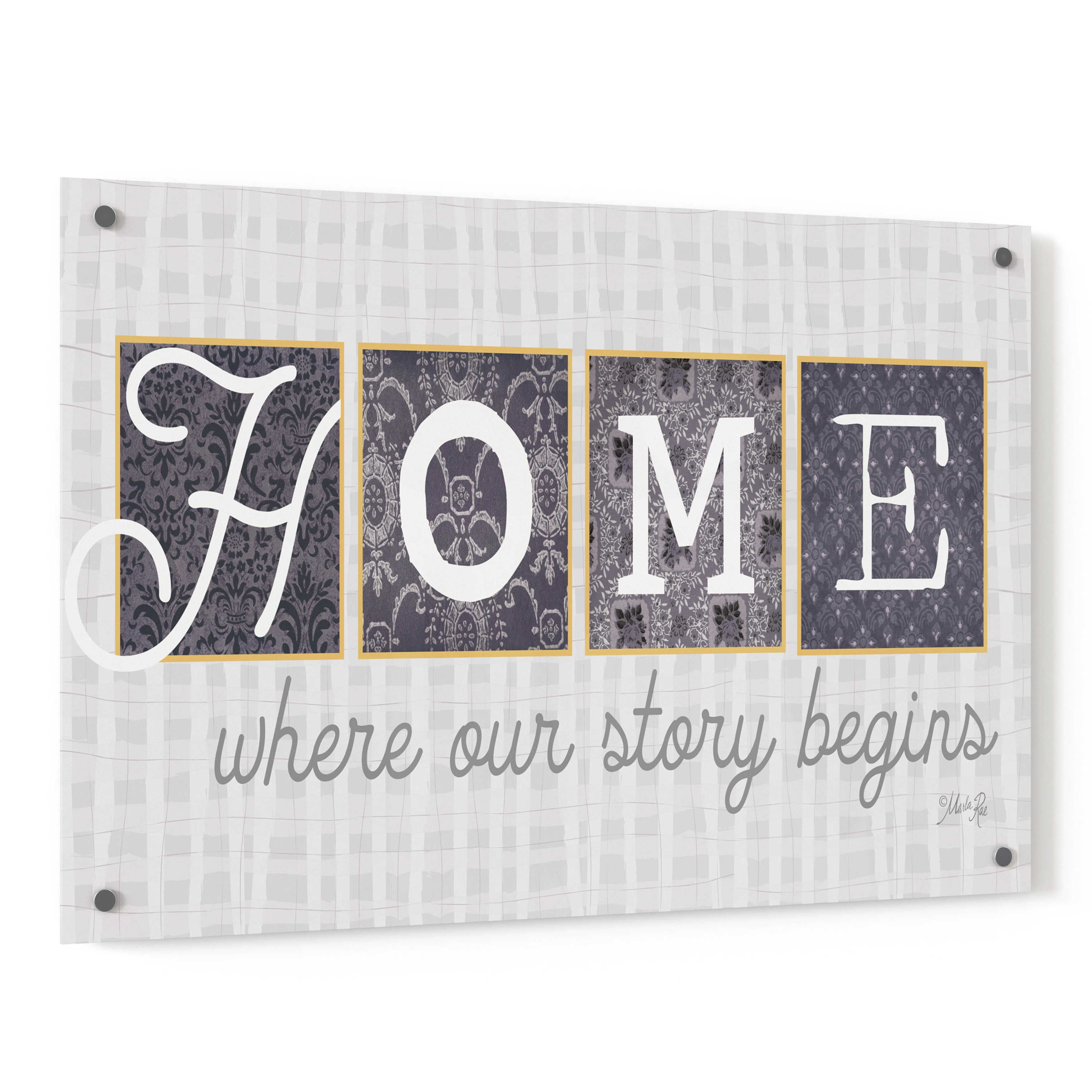 Epic Art 'Home Where Our Story Begins in Gray' by Marla Rae, Acrylic ...