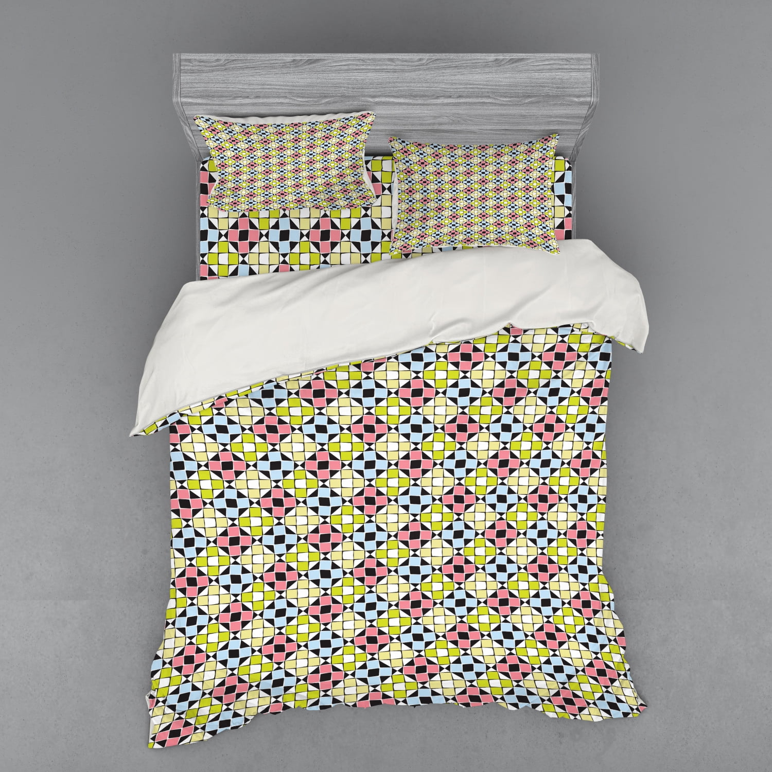 Geometric Duvet Cover Set, Colorful Squares Arranged in Rhombus ...